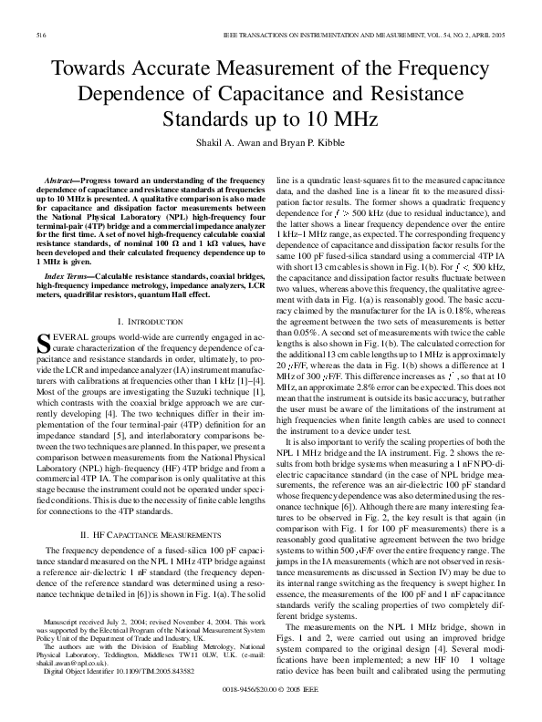 (PDF) Towards Accurate Measurement of the Frequency Dependence of ...