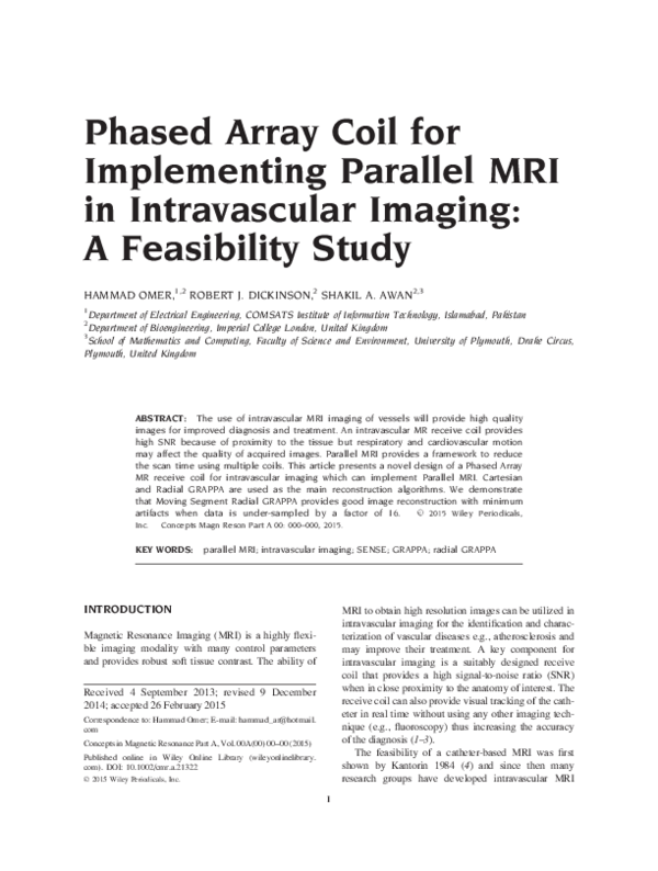 (PDF) Phased array coil for implementing parallel MRI in intravascular imaging: A feasibility study