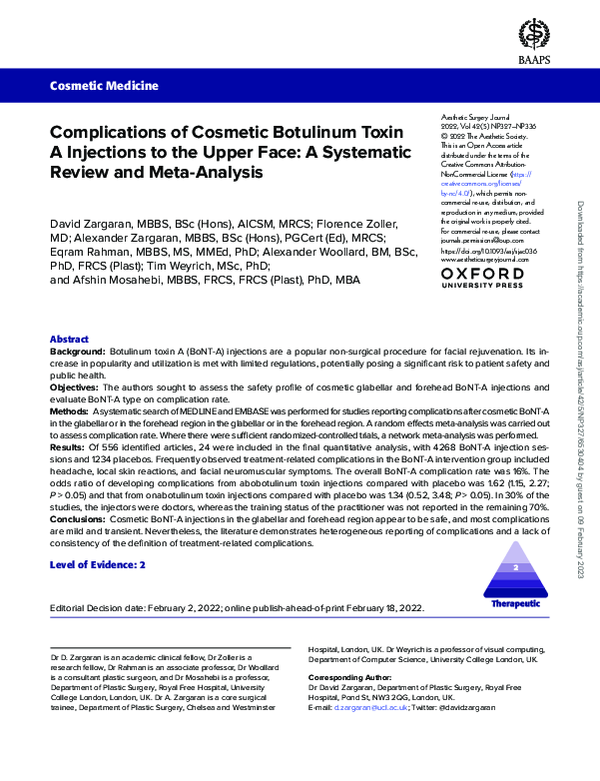 (PDF) Complications of Cosmetic Botulinum Toxin A Injections to the ...