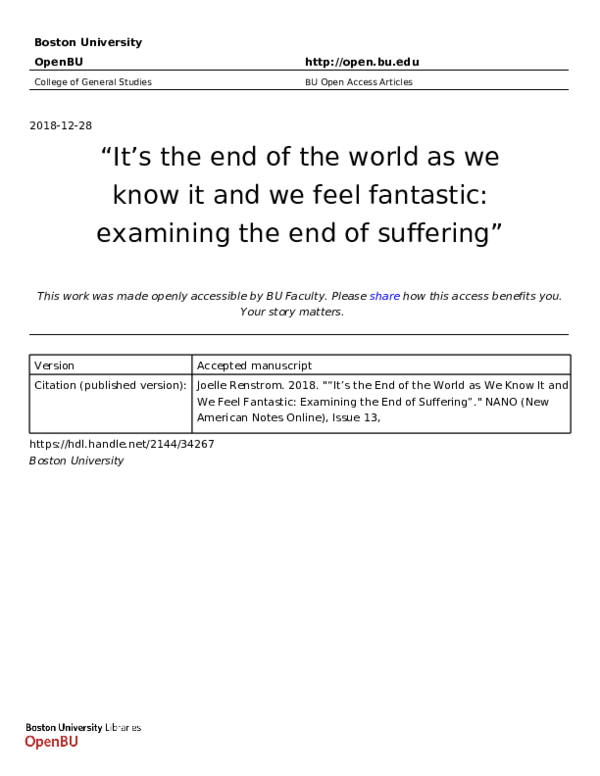(PDF) “It’s the end of the world as we know it and we feel fantastic ...