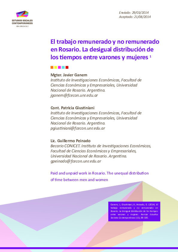 (PDF) Paid and unpaid work in Rosario : the unequal distribution of ...