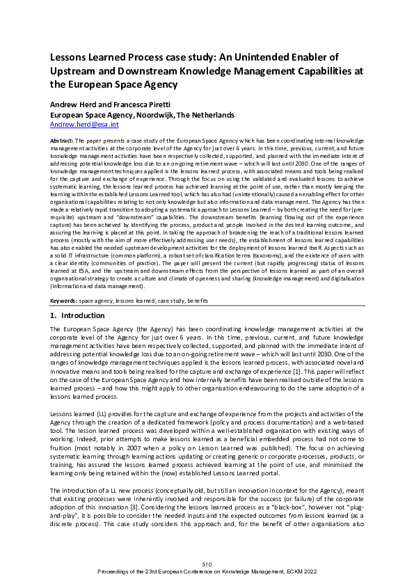 (PDF) Lessons Learned process case study: An unintended enabler of ...