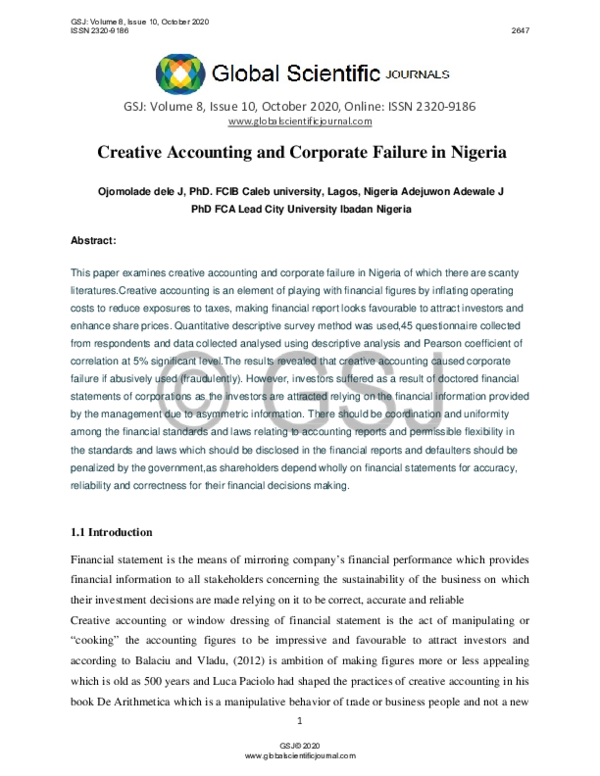 (PDF) Creative Accounting and Corporate Failure in Nigeria