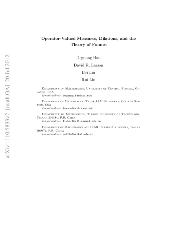 Pdf 2 Operator Valued Measures Dilations And The Theory Of Frames