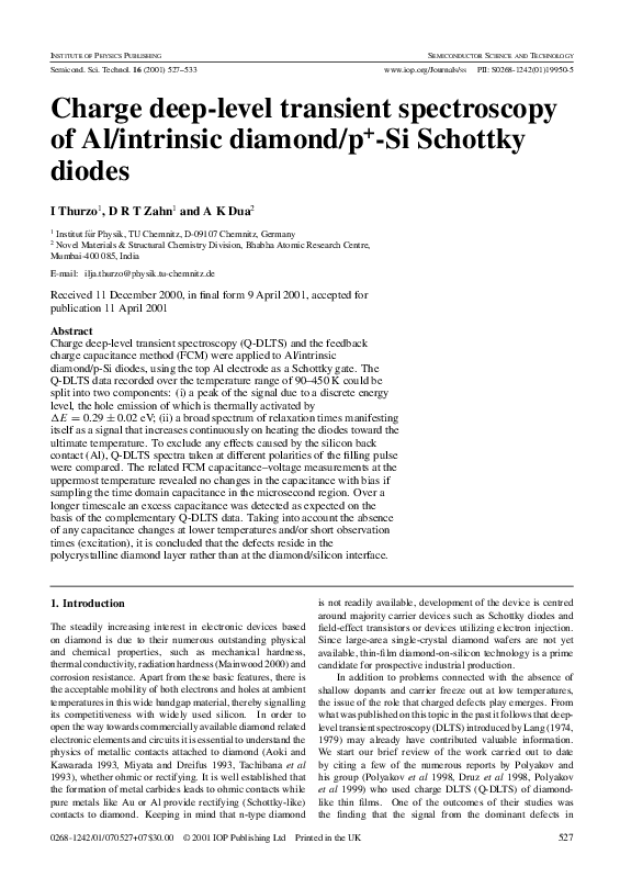 (PDF) Charge deep-level transient spectroscopy of Al/intrinsic diamond ...