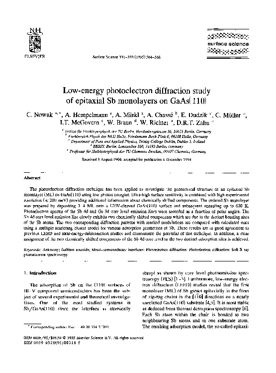 (PDF) Low-energy photoelectron diffraction study of epitaxial Sb ...