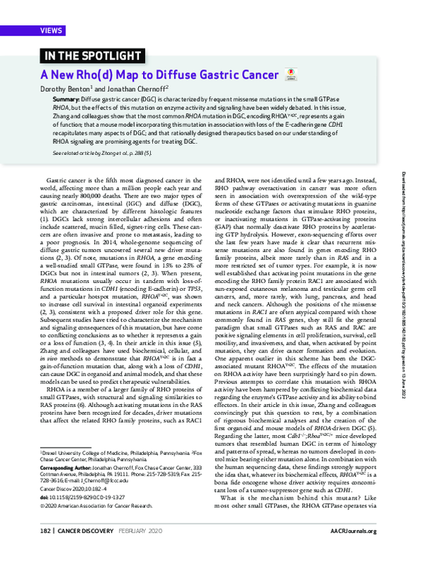 (PDF) A New Rho(d) Map to Diffuse Gastric Cancer | Jonathan Chernoff ...