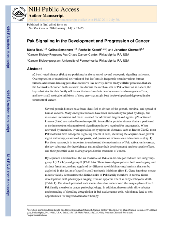 (PDF) PAK signalling during the development and progression of cancer