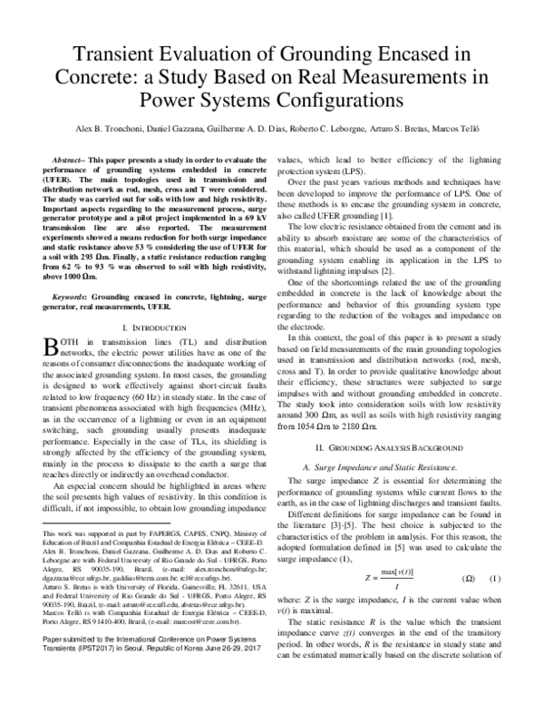 (PDF) Transient Evaluation of Grounding Encased in Concrete : a Study Based on Real Measurements ...