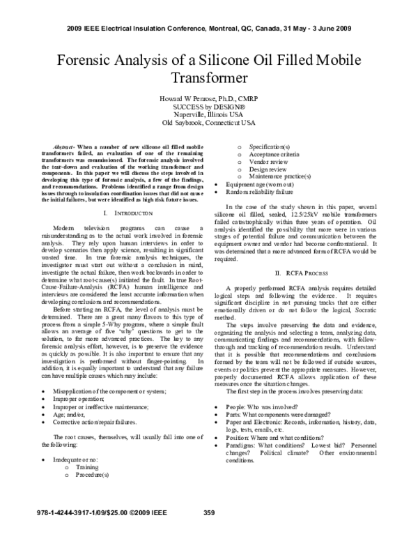 (PDF) Forensic analysis of a silicone oil filled mobile transformer