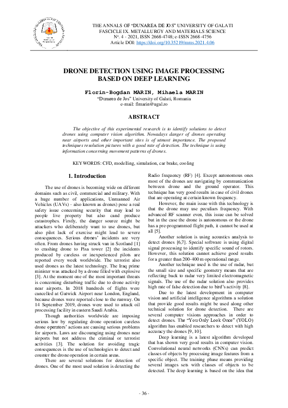 Pdf Drone Detection Using Image Processing Based On Deep Learning
