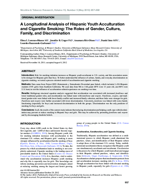 (PDF) A Longitudinal Analysis of Hispanic Youth Acculturation and ...