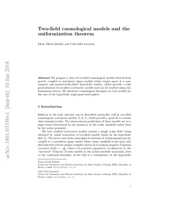Two-Field Cosmological Models and the Uniformization Theorem