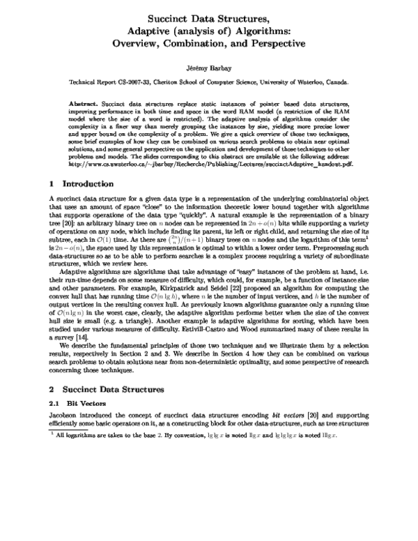 Pdf Su In T Data Stru Tures Adaptive Analysis Of Algorithms Overview Combination And