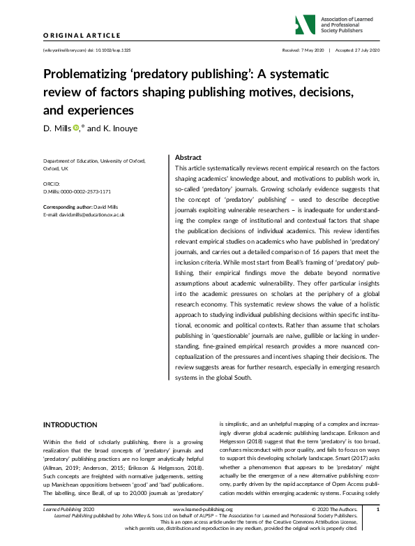 (PDF) Problematizing ‘predatory publishing’: A systematic review of ...