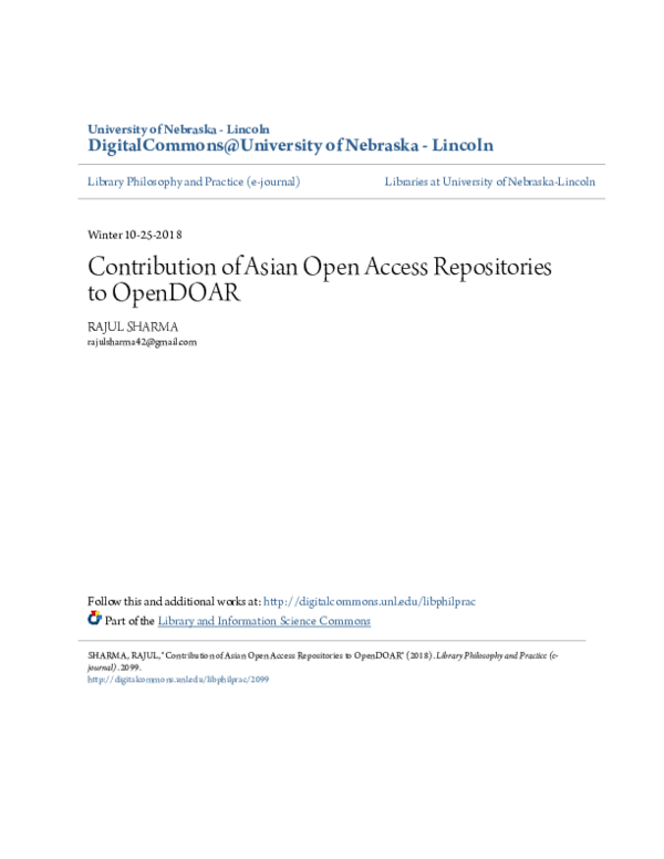 (PDF) Contribution of Asian Open Access Repositories to OpenDOAR