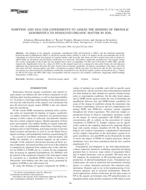 (PDF) Sorption and Dialysis Experiments to Assess the Binding of ...