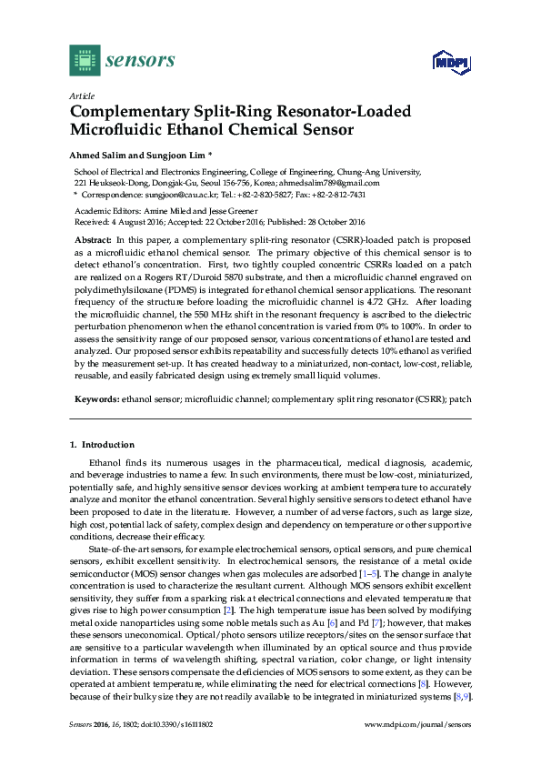 (PDF) Complementary Split-Ring Resonator-Loaded Microfluidic Ethanol Chemical Sensor