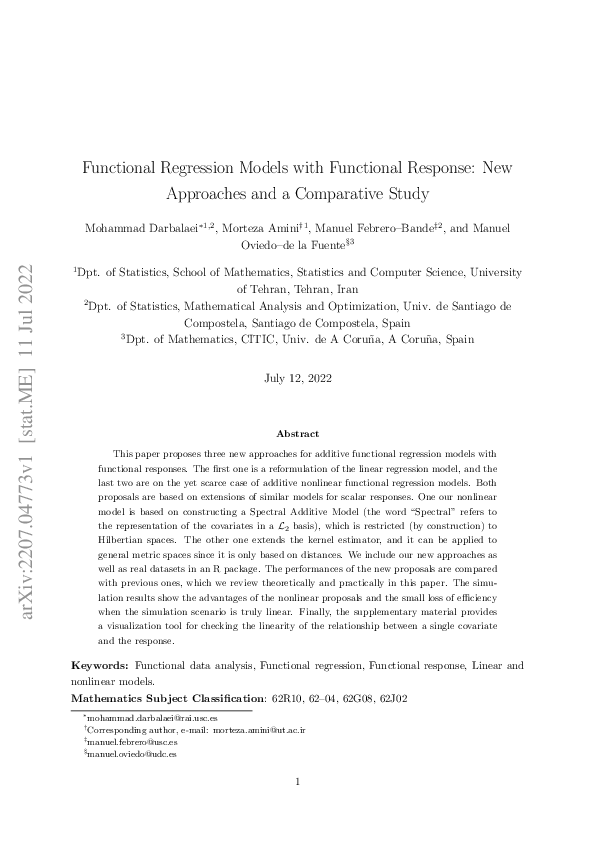 (PDF) Functional Regression Models with Functional Response: New Approaches and a Comparative Study