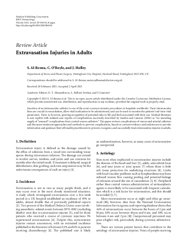 (PDF) Extravasation Injuries in Adults