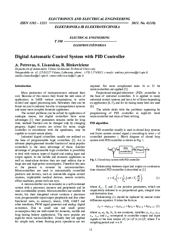 (PDF) Digital Automatic Control System with PID Controller (PDF) Digital Automatic Control System with PID Controller