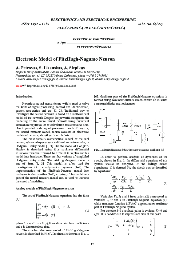 (PDF) Electronic Model of FitzHugh-Nagumo Neuron | Saulius Lisauskas - Academia.edu