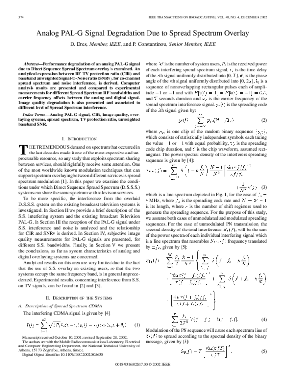 Analog PAL-G signal degradation due to spread spectrum overlay