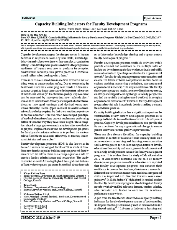 (PDF) Capacity Building Indicators for Faculty Development Programs