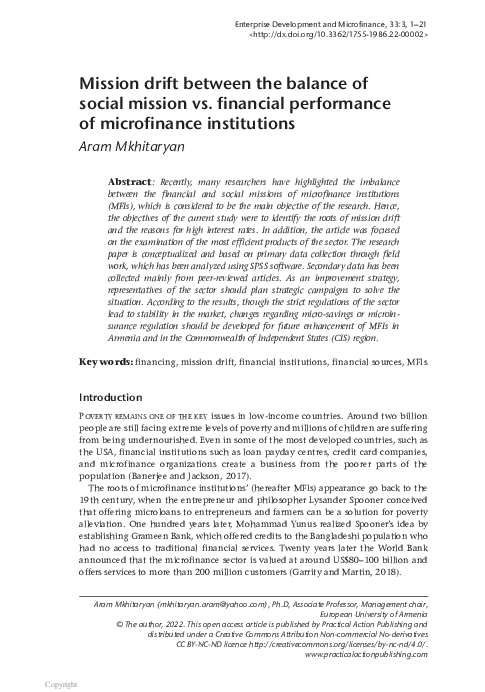 (PDF) Mission drift between the balance of social mission vs. financial performance of ...