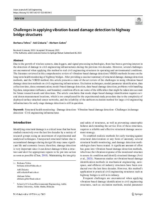 (PDF) Challenges in applying vibration-based damage detection to highway bridge structures
