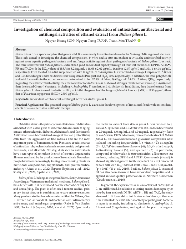 (PDF) Investigation of chemical composition and evaluation of antioxidant, antibacterial and ...