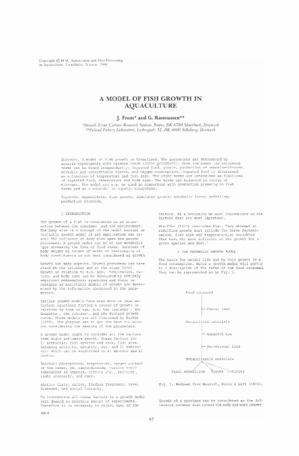 (PDF) A Model of Fish Growth in Aquaculture