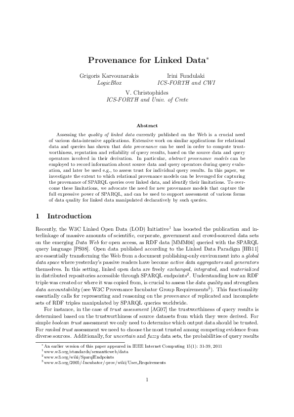 (PDF) Provenance for Linked Data | Grigoris Karvounarakis - Academia.edu