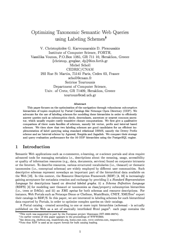 Pdf Optimizing Taxonomic Semantic Web Queries Using Labeling Schemes
