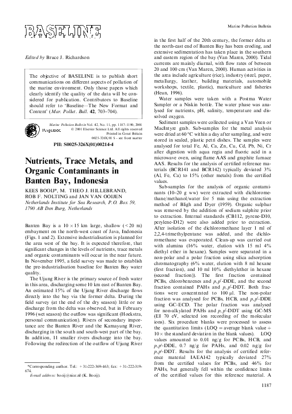 (PDF) Nutrients, Trace Metals, and Organic Contaminants in Banten Bay, Indonesia