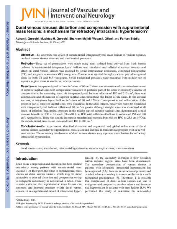 (PDF) Dural venous sinuses distortion and compression with ...