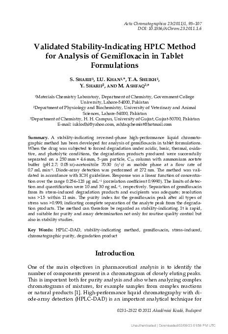 (PDF) Validated stability-indicating HPLC method for analysis of ...