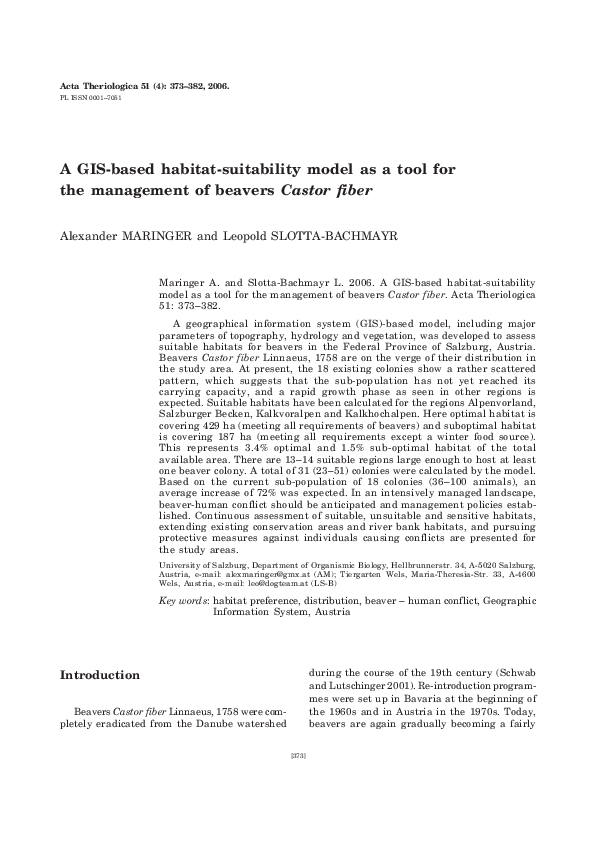(PDF) A GIS-based habitat-suitability model as a tool for the management of beaversCastor fiber