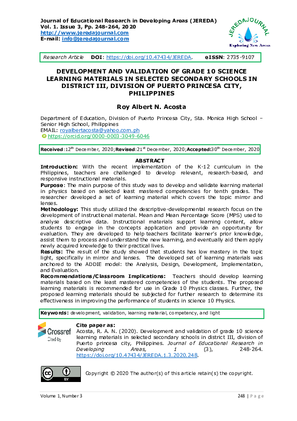 (PDF) Development and validation of grade 10 science learning materials in selected secondary ...