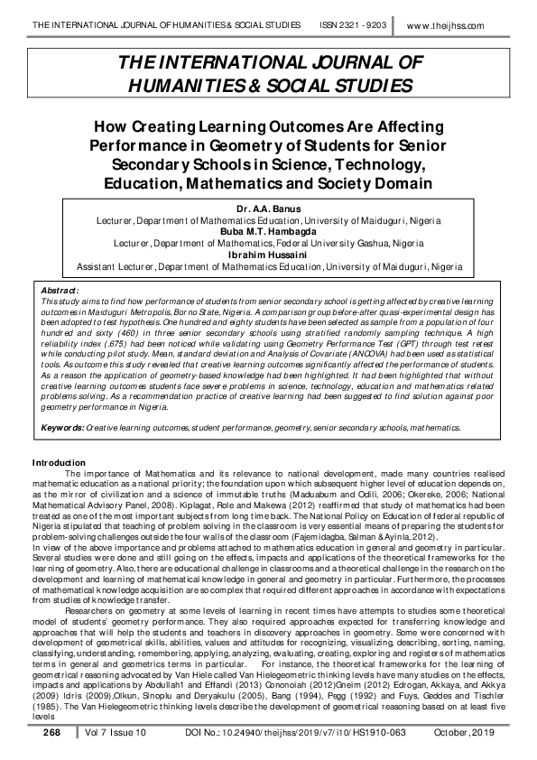 (PDF) How Creating Learning Outcomes Are Affecting Performance in ...