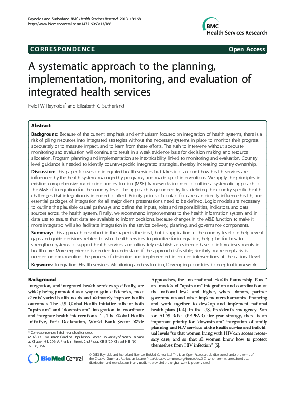 (PDF) A systematic approach to the planning, implementation, monitoring, and evaluation of ...