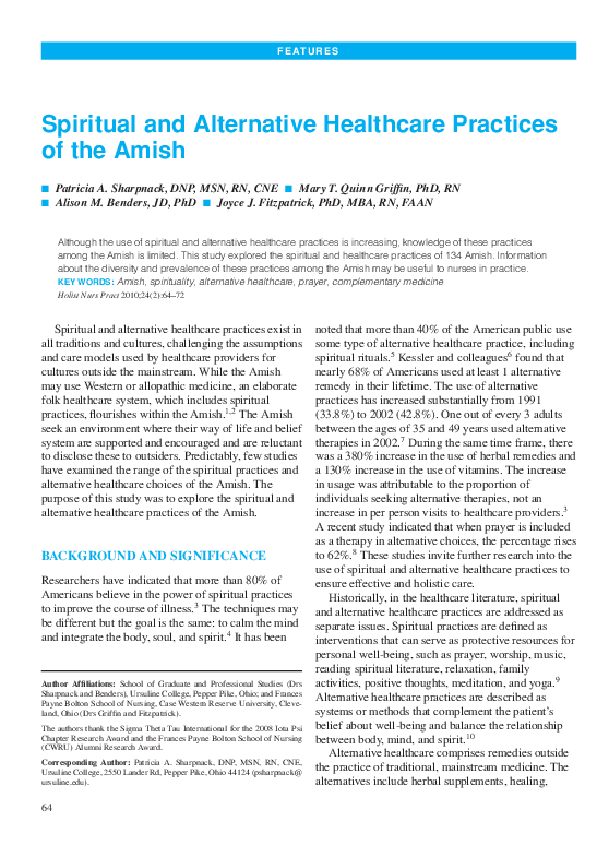 (PDF) Spiritual and Alternative Healthcare Practices of the Amish