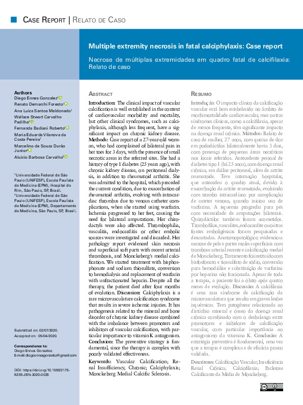 Pdf Multiple Extremity Necrosis In Fatal Calciphylaxis Case Report
