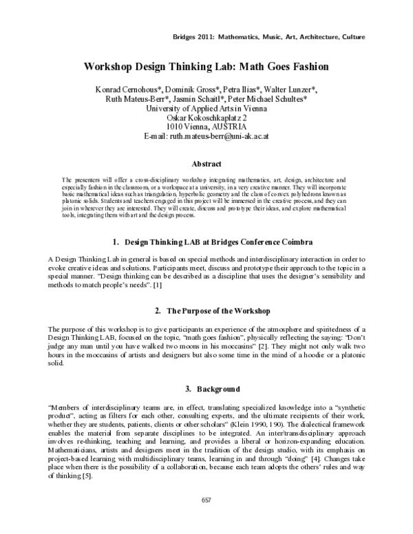 (PDF) Workshop Design Thinking Lab: Math Goes Fashion