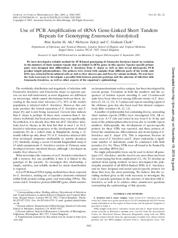 Pdf Use Of Pcr Amplification Of Trna Gene Linked Short Tandem Repeats