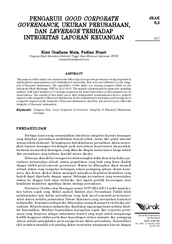 (PDF) Pengaruh Good Corporate Governance, Ukuran Perusahaan, Dan ... (PDF) Pengaruh Good Corporate Governance, Ukuran Perusahaan, Dan ...