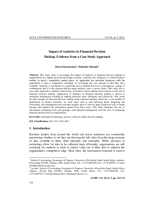 (PDF) Impact of Analytics in Financial Decision Making: Evidence from a ...