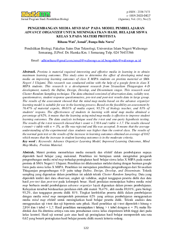 (PDF) Pengembangan Media Mind Map Pada Model Pembelajaran Advance Organizer Untuk Meningkatkan ...