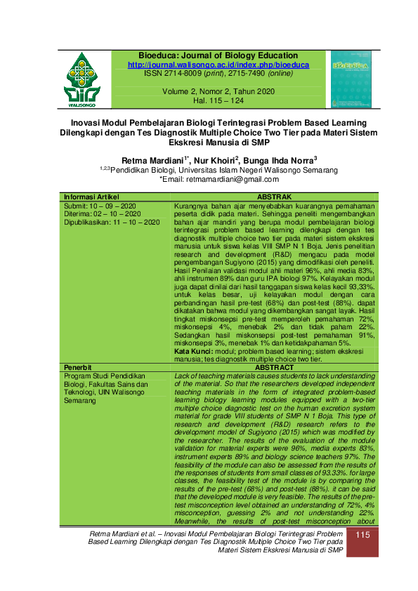 (PDF) Inovasi Modul Pembelajaran Biologi Terintegrasi Problem Based Learning Dilengkapi Dengan ...