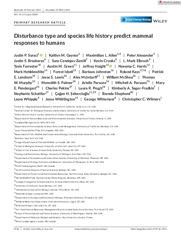 (PDF) Disturbance type and species life history predict mammal ...